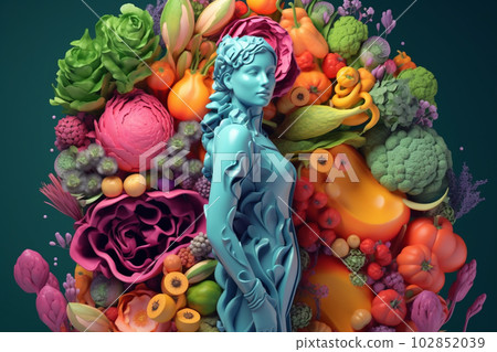 medical art of girl body shaped with vegetables... - Stock Illustration ...