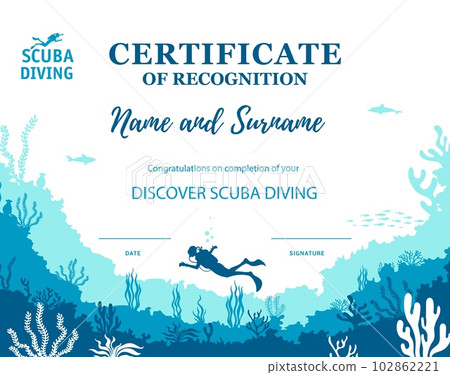 Diver certificate, diving club diploma...-插圖素材 [102862221] - PIXTA圖庫
