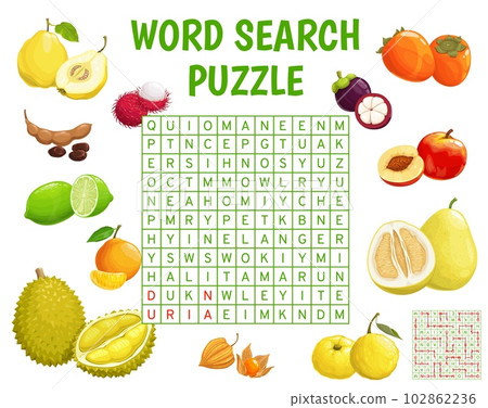Cartoon tropical raw fruits. Word search puzzle... - Stock Illustration ...