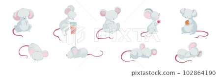 Funny White Mouse Character with Long Pink Tail... - Stock Illustration ...