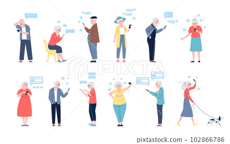 Seniors using smartphones. Modern elderly...-插圖素材 [102866786] - PIXTA圖庫