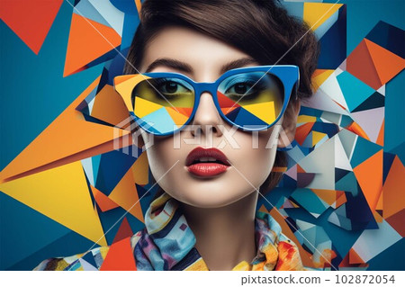 colorful magazine collage with a model in... - Stock Illustration ...