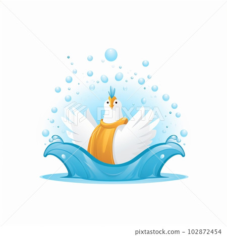 Cartoon baptismal shell with water and dove,... - Stock Illustration ...