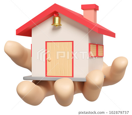3d cartoon hands holding red house isolated. 3d... - Stock Illustration ...