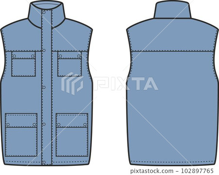 Work zipped vest. Front and back. - Stock Illustration [102897765] - PIXTA