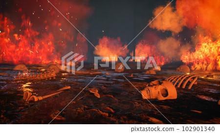 Human Bones on the Burning Dead Forest Ground... - Stock Illustration ...
