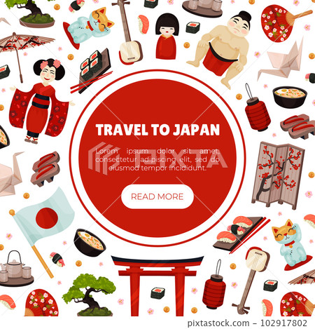 Japan Travel Banner Design with Traditional... - Stock Illustration ...