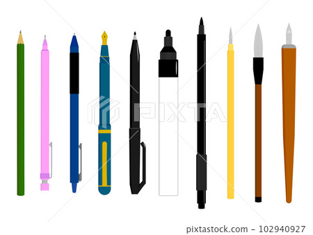 Illustration set of various writing utensils - Stock Illustration ...