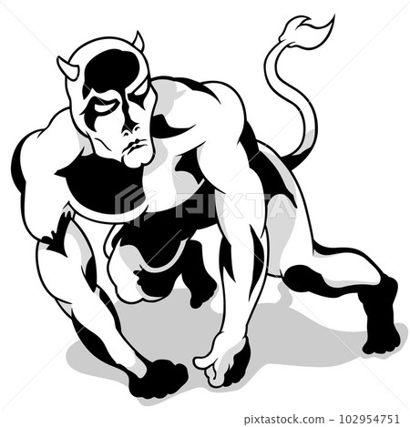 Drawing of a Muscular Devil on All Fours - Stock Illustration ...