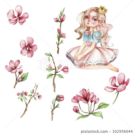 Flower fairy, little princess dressed in pink... - Stock Illustration ...
