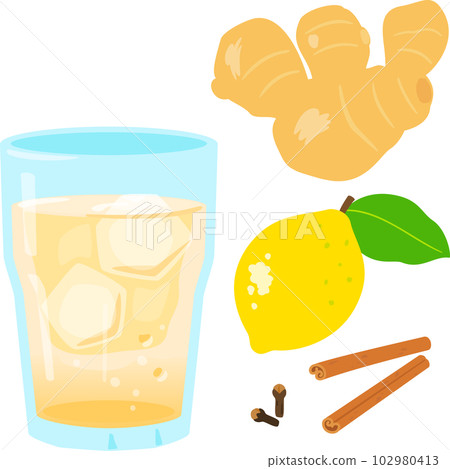 Ginger ale in a glass and ingredients - Stock Illustration [102980413 ...