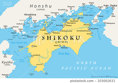 Shikoku, political map. Region and smallest of...-插圖素材 [103002631 ...