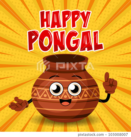 Happy Pongal cartoon style card for harvest... - Stock Illustration ...