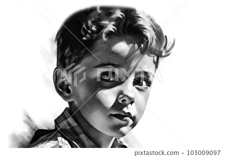 Painted boy's face looking forward and upward,... - Stock Illustration ...