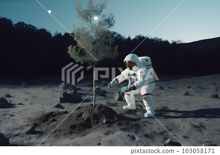 Astronaut planting a tree on the moon or mars.... - Stock Illustration ...