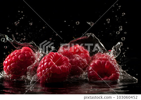 Raspberries and water splash on dark... - Stock Illustration [103060452 ...