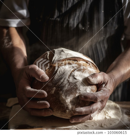 Man bakes prepares delicious appetizing bread,... - Stock Illustration ...
