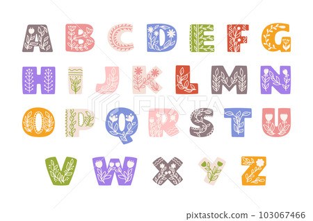 Decorative Alphabet With Floral Elements.... - Stock Illustration ...