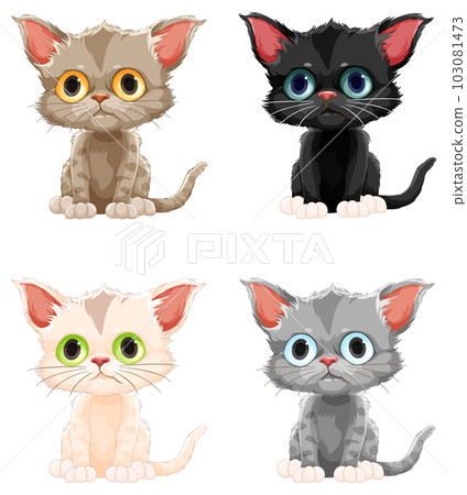 Collection of cute kitten cartoon characters - Stock Illustration ...
