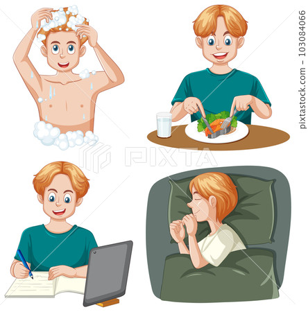 Daily Routine of a Teenage Boy - Stock Illustration [103084066] - PIXTA