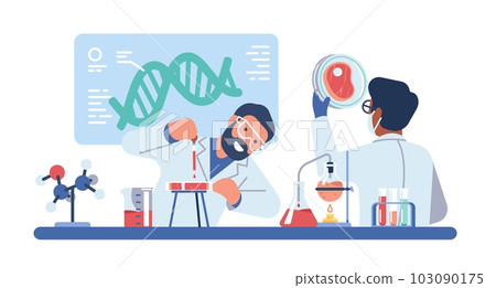 Laboratory technicians artificially grow raw... - Stock Illustration ...