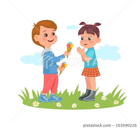 Children Sharing Ice Cream
