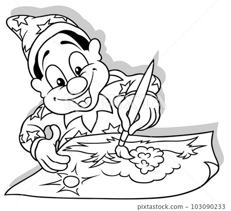 Drawing of a Magician Painting a Picture - Stock Illustration ...