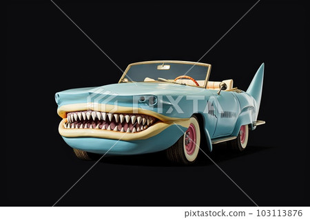 shark driving convertible car made out of shark... - Stock Illustration ...
