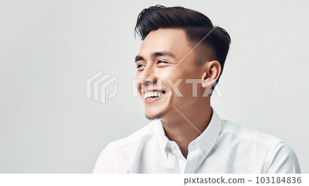 Young Asian male portrait / profile (Generative... - Stock Illustration ...