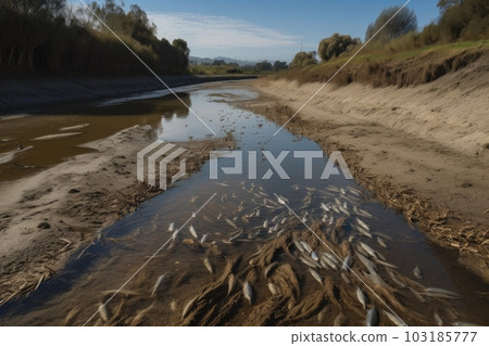 a river, drained of its water due to... - Stock Illustration [103185777 ...