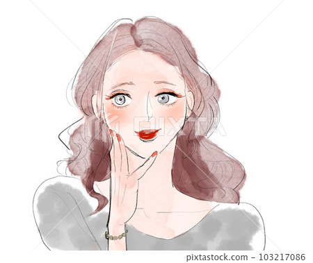 A woman putting her hand on her cheek - Stock Illustration [103217086 ...