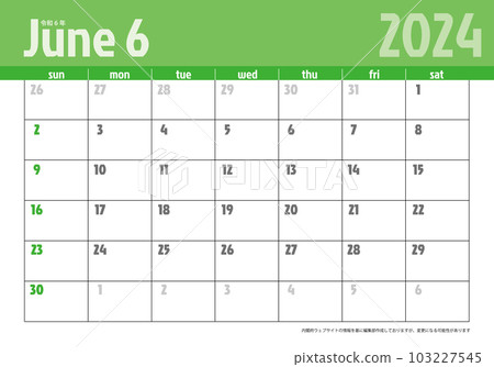 2024年6月星期日開始的台曆日歷素材插圖模板數據-插圖素材 [103227545] - PIXTA圖庫