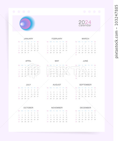 2024 Ope Page Yearly Calendar Design Template.... - Stock Illustration ...