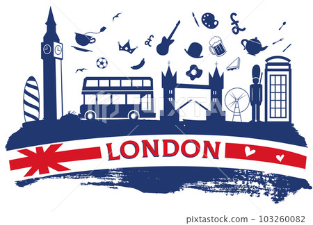 london travel banner with icon and monuments on... - Stock Illustration ...