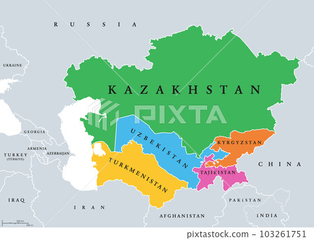 Central Asia, or Middle Asia, colored political... - Stock Illustration ...