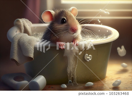 Cute mouse in bathtub , pets cleaning. Generate... - Stock Illustration ...
