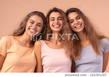 Three lovely female models dressed in pastel... - Stock Illustration ...