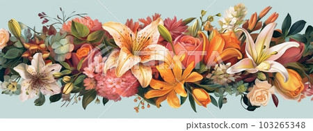 A colorful banner featuring a vibrant bouquet... - Stock Illustration ...