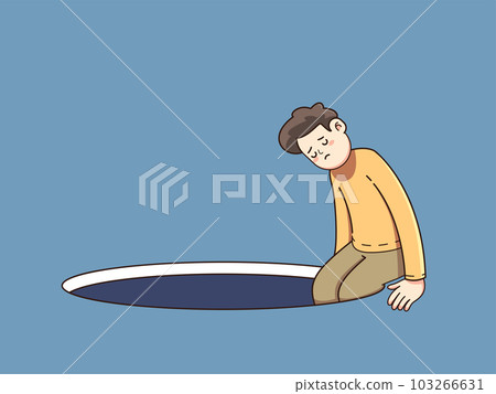 a man sits on the edge of a pit. Isolated... - Stock Illustration ...