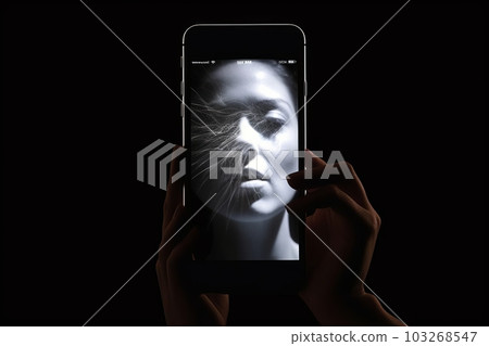 A person's face being consumed by the light of... - Stock Illustration ...