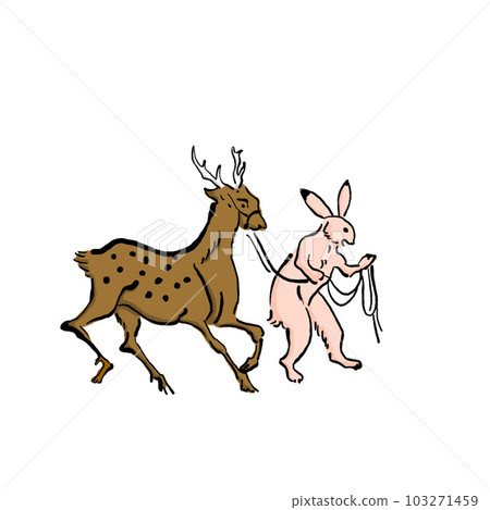 Choju Giga Rabbit and Deer - Stock Illustration [103271459] - PIXTA