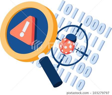 Isometric Magnifier Scanning Bug on Binary Code - Stock Illustration ...
