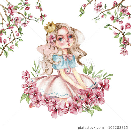Composition of flower fairy, little princess... - Stock Illustration ...