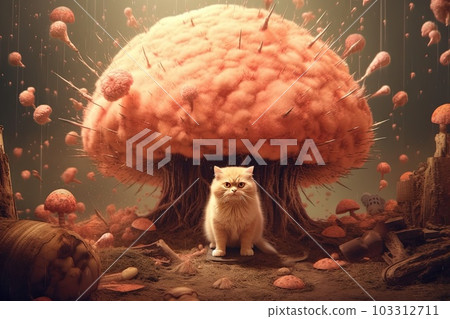 cat mushroom explosion illustration generative ai - Stock Illustration ...