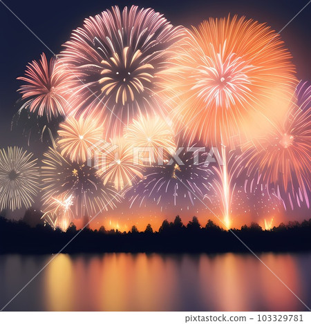 A lot of fireworks are launched, and the... - Stock Illustration ...