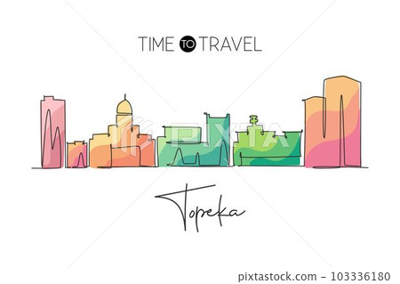 One single line drawing Topeka city skyline,... - Stock Illustration ...