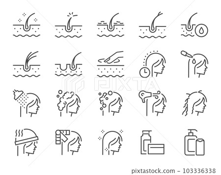 Hair care icon set. It included shampoo, scalp,... - Stock Illustration ...