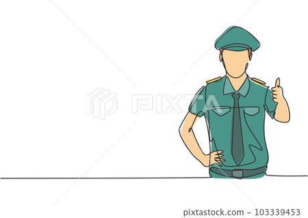 Single one line drawing of pilot with a... - Stock Illustration ...