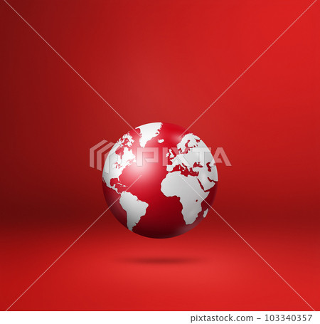 World globe, earth map, isolated on red. Square... - Stock Illustration ...
