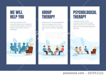 Set of flyers about group therapy flat style,... - Stock Illustration ...